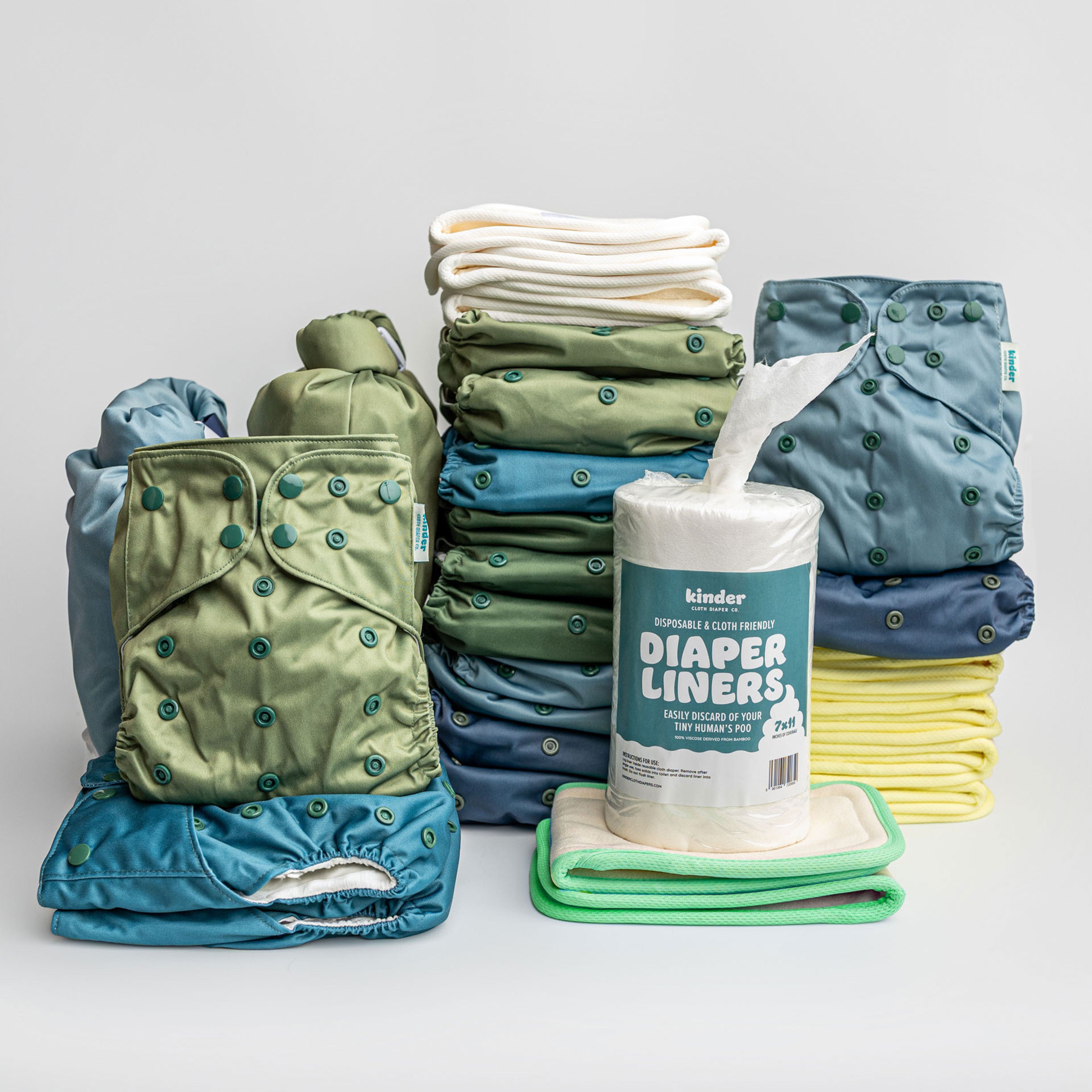 Coastal Calm - 15-Pack New Parent Starter Bundle – Kinder Cloth Diaper Co.